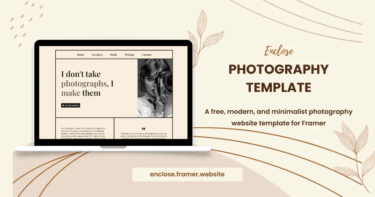 Enclose—Free, Minimalist, Monochromatic Photography Template for Framer ...